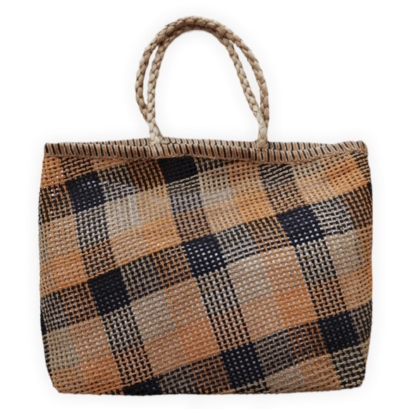 Zara | Bags | Zara Hazelnut Brown Plaid Woven Tote Bag | Poshmark
